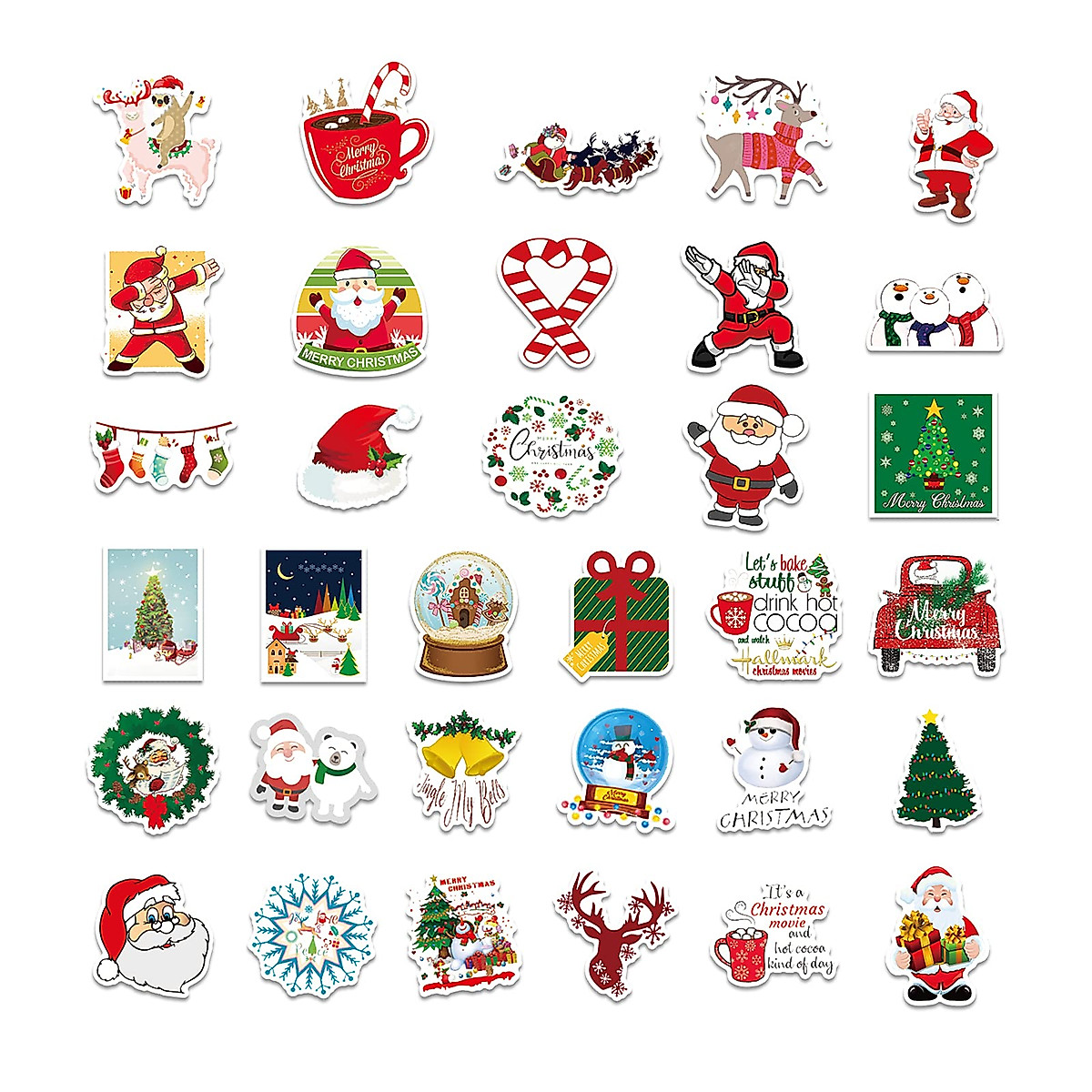 Guer Christmas Stickers 103PCS Santa Snowflake Merry Christmas Decorations for Teens Cute Decals for Scrapbooking Envelope Snowboard Water Bottle Laptop Gloves