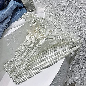 QTMY 5 Pack White Pearl Bow Clothes Hanger for Bride Wedding Dress,Shirt Bra Clothing Hangers (5 Pack)