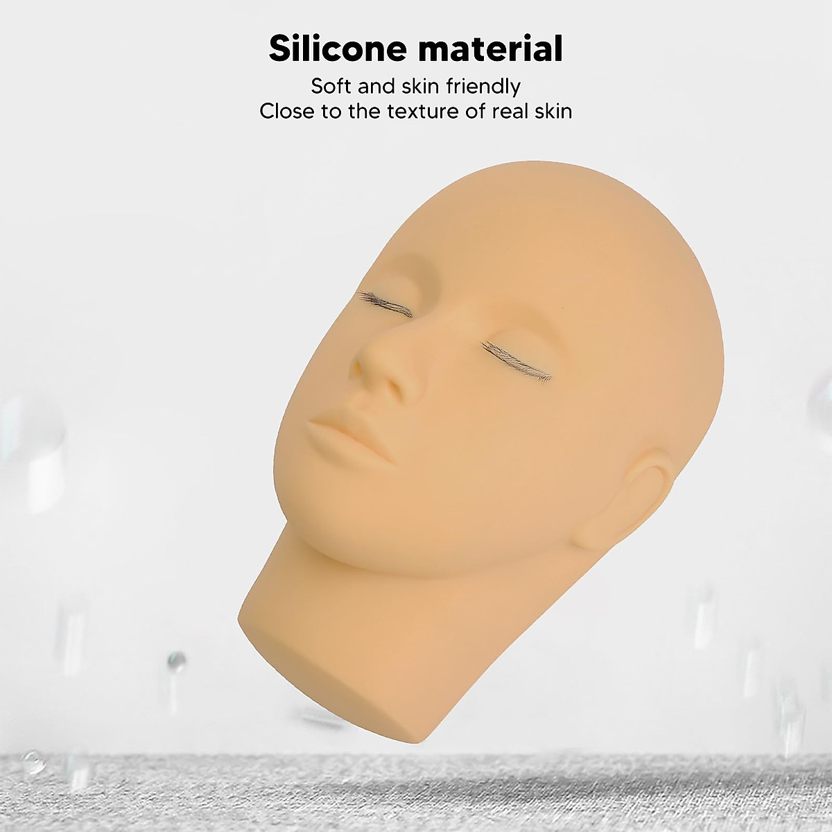 Makeup Practice Mannequin, 3D Simulated Face with 3 Layer Lashes Doll Head, Soft Silicone for Eyelash Extension Practice (Light Coffee)