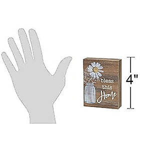 Inspirational Wood Grain Mini Block Sign, 4" (Bless This Home)