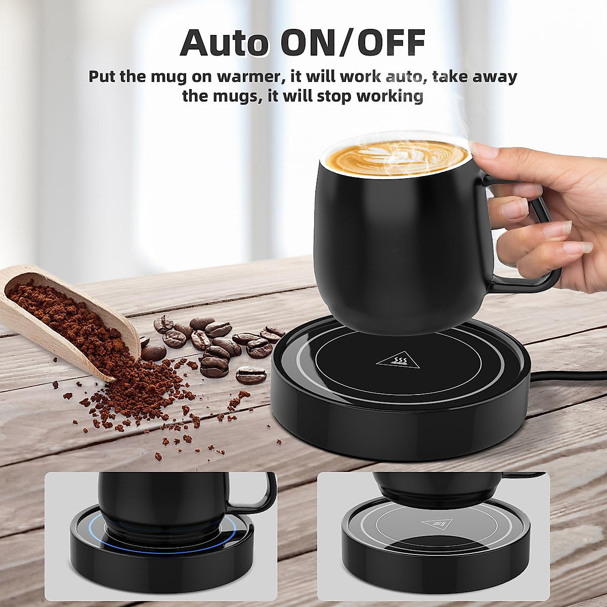 Dimux Coffee Warmer with Mug Set - Electric Beverage Cup Warmer for Desk Office Home Use, Candle Warmer Heating Plate with Gravity Switch Auto Shut Off (Up to 131F/55C), 12oz (Blue Set)