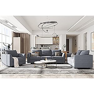 HONBAY 3 Piece Sofa Sets for Living Room Furniture Couch Set Modular Sofa Set with Polyester Fabric 3 Seats Sofa Loveseat and Armchair in Bluish Grey