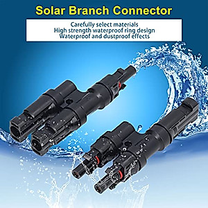 DC Solar T Connector, 1 Pair 40A 1000V Solar Branch Connector 2 to 1 Male Female Waterproof for PV Panel Cable