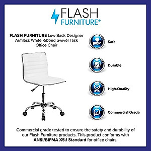 Flash Furniture Low Back Designer Armless White Ribbed Swivel Task Office Chair