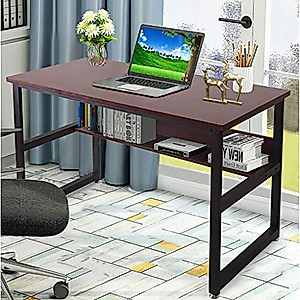 OKBOP Office Writing Desk for Home, 47'' Modern Wood Corner Desk with Storage Shelf, Small Laptop Computer Desk for Small Space, Cheap Student Study Table Notebook Workstation (Wine)