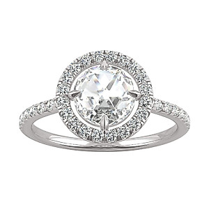 Charles & Colvard 14K White Gold Moissanite 7mm Duet Rose Halo Ring-size 5.5 1.56cttw DEW