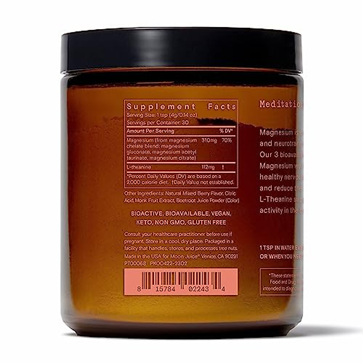 Magnesi-Om by Moon Juice | Supplement for Natural Calm, Relaxation & Regularity | Magnesium Acetyl Taurinate, Magnesium Gluconate, Magnesium Citrate, L-Theanine | Sugar Free Berry Flavor (Jar, 4 oz)