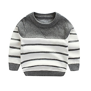 Peecabe Toddler Baby Cable Knit Sweater for Boys Long Sleeve Crewneck Striped Cotton Pullover Sweatshirt Fall Winter 1-5T (2T, Gray)