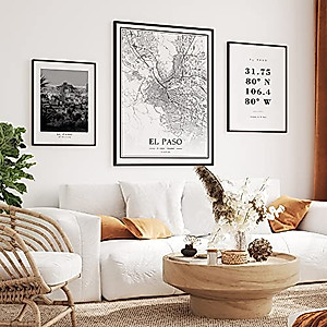 Dear Mapper El Paso United States View Abstract Road Modern Map Art Minimalist Painting Black and White Canvas Line Art Print Poster Art Line Paintings Home Decor (Set of 3 Unframed) (16x24inch)