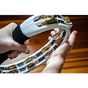 Meinl Percussion Traditional Tambourine, Handheld Half-Moon Shape with Synthetic Frame — NOT Made in China — Double Row Dual Alloy Jingles, 2-Year Warranty (TMT1M-WH)