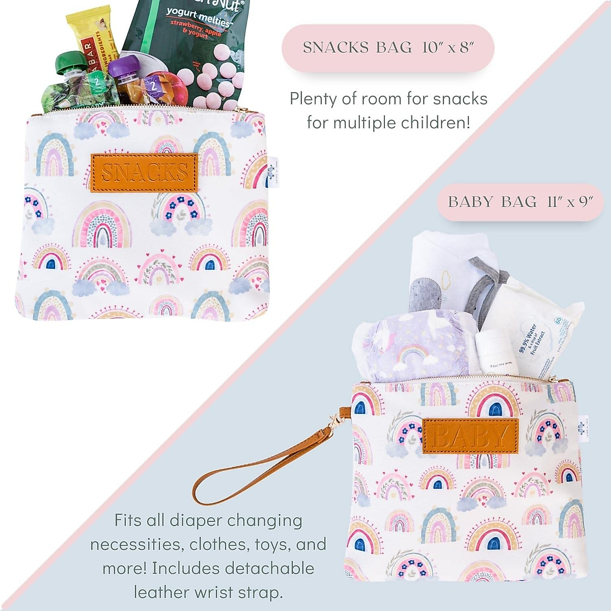 Diaper Bag Organizing Pouches (Set of 4) - Rainbow Diaper Bag Organizer Pouches - Baby Diaper Clutch Bag, Wet Bag, Mama Bag, Snacks Diaper Bag Insert - Waterproof Lining - Diaper Bag Organizer Insert