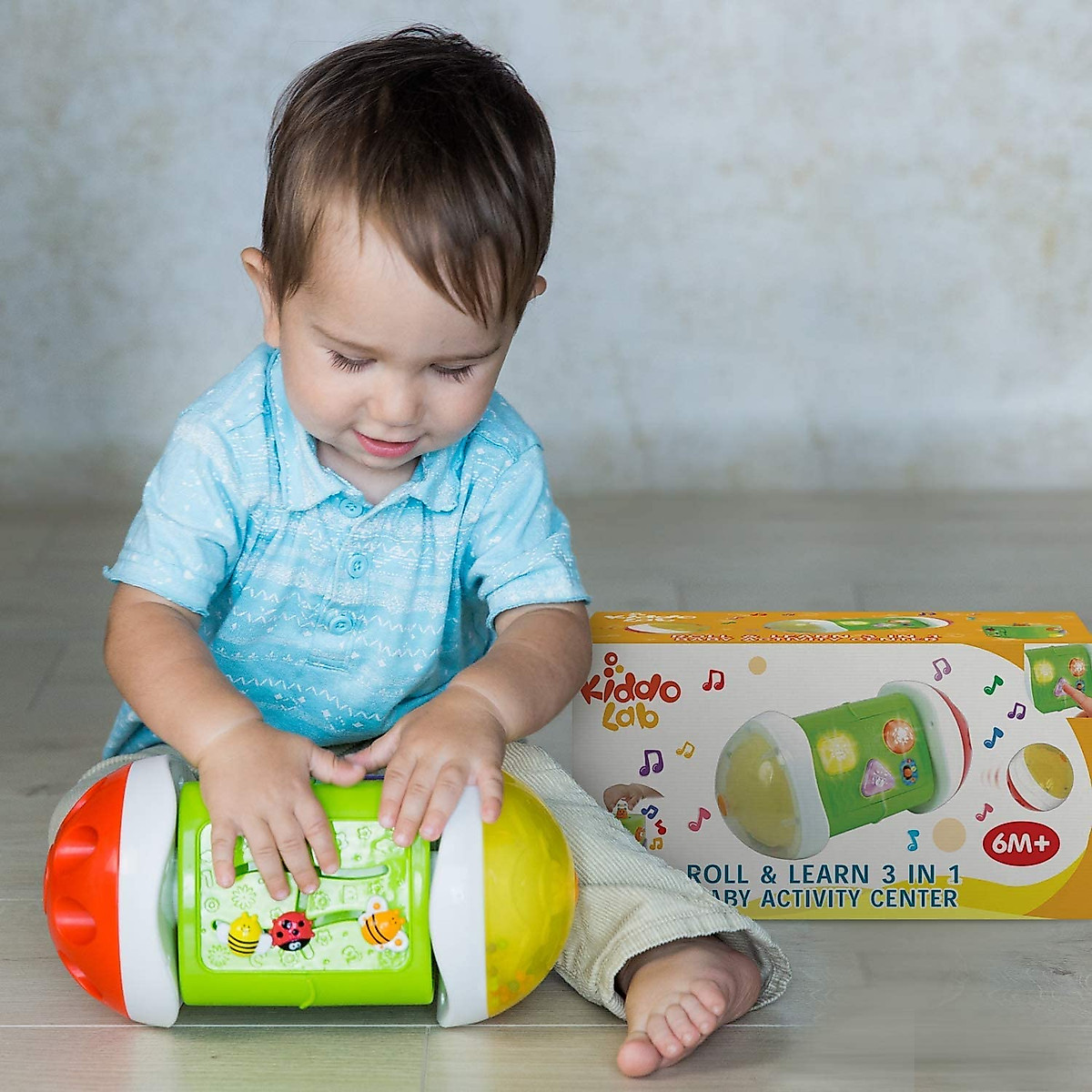 KiddoLab 3 in 1 Roll & Learn Activity Center for Baby and Rattle Ball Toy. Infant Learning Activity Center Toy with Colorful Lights and Fun Sounds.Interactive Light Up Toys for 6 Month Old Baby.