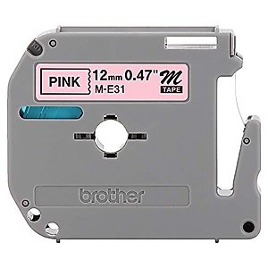 Brother 1/2 Inch x 26.2 Feet Black on Metallic Pink for P-Touch (ME31) - Retail Packaging