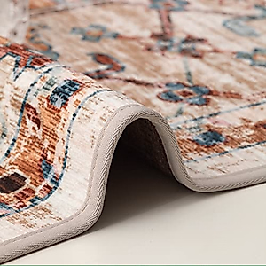 Area Rug Living Room Rugs: 8x10 feet Large Soft Bedroom Carpet Non Shedding Washable Farmhouse Boho Moroccan Throw Accent Rug for Kitchen Dining Room Home Office Under Table Floor - Red/Brown