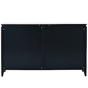 Modern Sideboard Buffet Storage Cabinet with 2 Drawers and 4 Shelves,Wooden Cabinet Console Table with 2 Decorative Doors for Hallway Entryway Living Room Bedroom (White+Black-003)