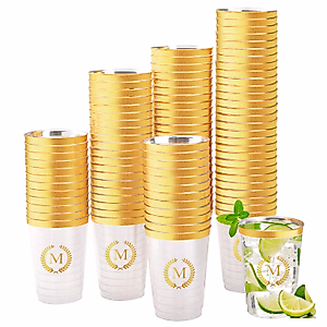 Datyiiha 100 Pieces Monogrammed Plastic Cups Gold Foil Letter M Disposable Cups 12 oz Clear Initial Party Cups for Wedding Birthday Baby Shower Personalized Party Drinkware