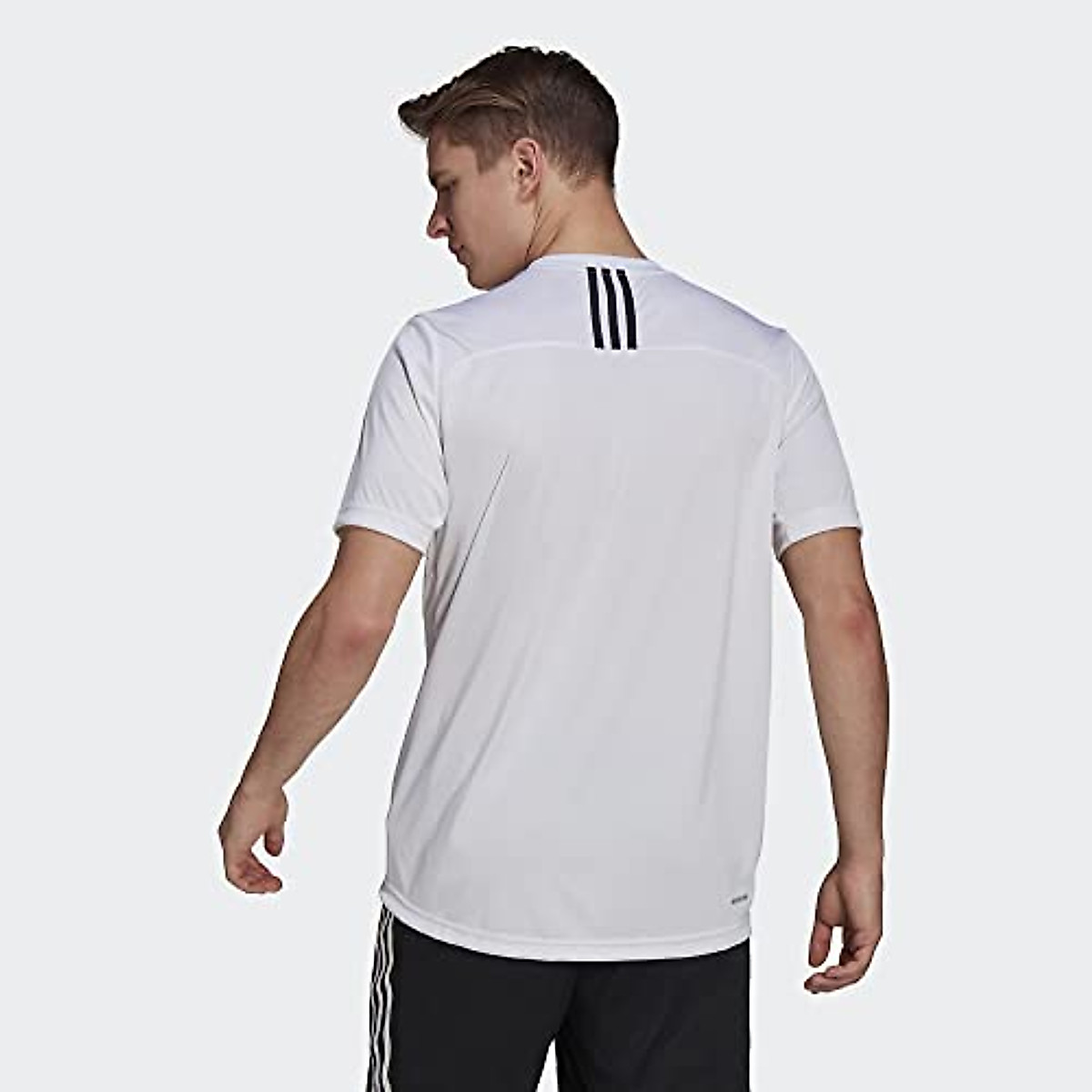adidas Men's Primeblue Designed 2 Move 3-Stripes Tee, White/Black, XX-Large