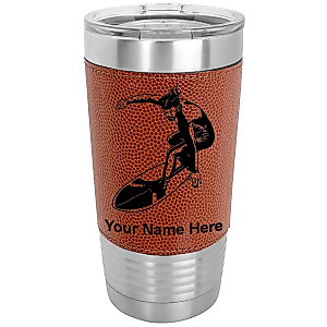 LaserGram 20oz Vacuum Insulated Tumbler Mug, Surfer Man, Personalized Engraving Included (Faux Leather, Basketball Style)