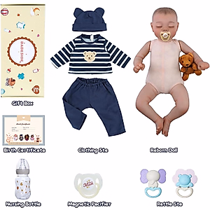 JIZHI Lifelike Reborn Baby Dolls - 18-Inch Realistic-Newborn Baby Dolls Boy Soft Body Real Life Baby Dolls with Blue Pajamas Feeding Kit for Kids Age 3+ & Collection