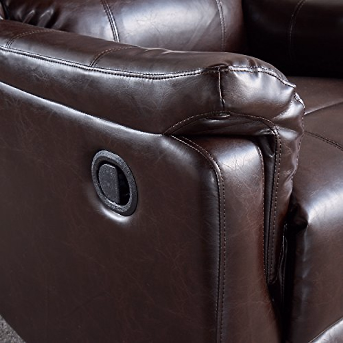 GDFStudio Jemma Tufted Brown Bonded Leather Swivel Gliding Recliner Chair 37.5D x 31.25W x 38.25H in