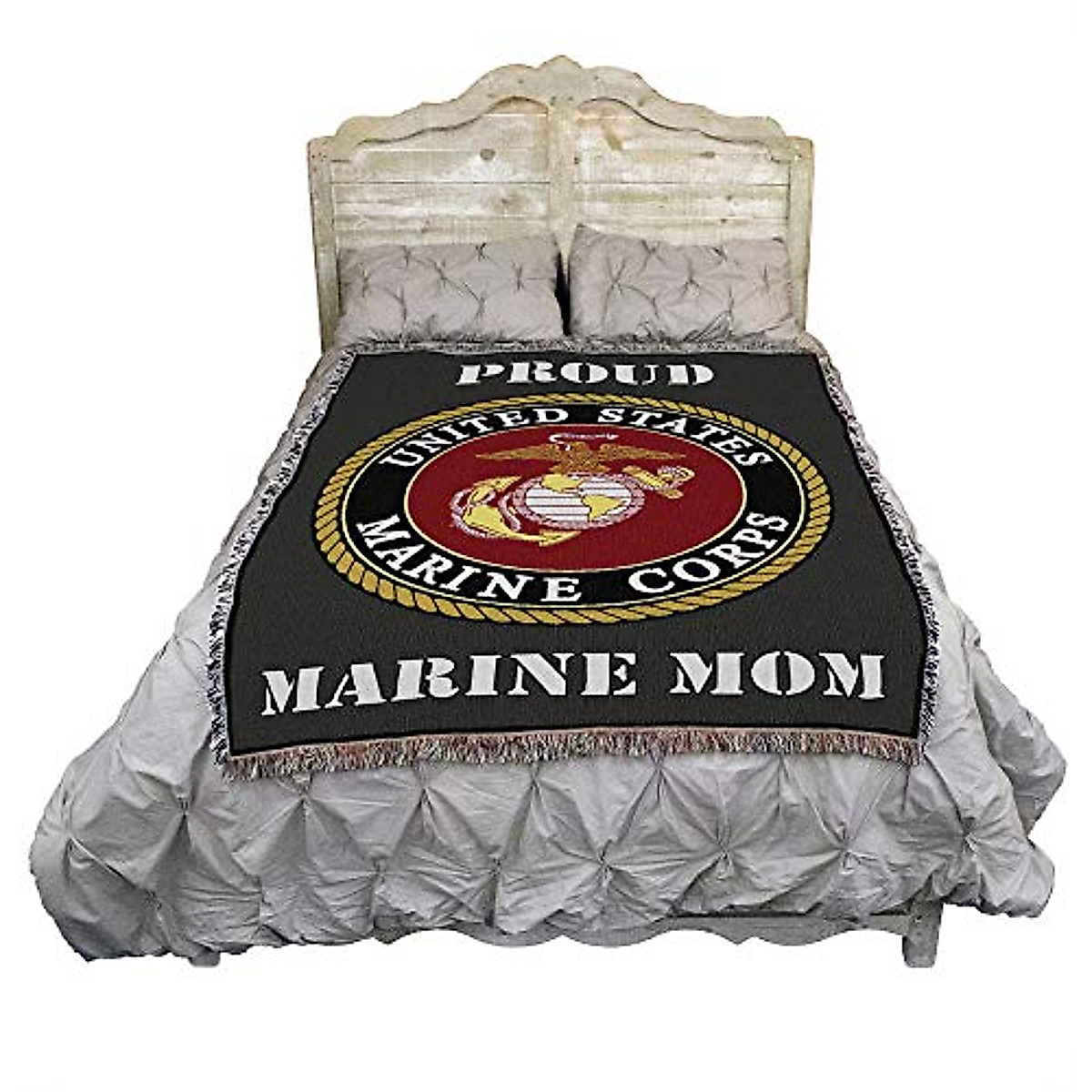 Pure Country Weavers US Marine Corps - Proud Mom Emblem Blanket - Gift Military Tapestry Throw Woven from Cotton - Made in The USA (72x54)