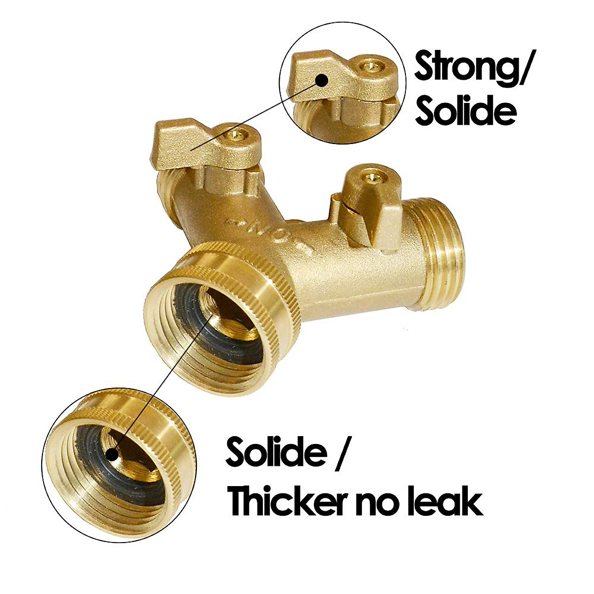 HQMPC 2 Way Hose Y Valve Brass Hose Splitter Garden Hose Y Valve Connectors 2 way shut off valve With Solid Brass Handle Brass Y Valve Water Garden Hose Adapter 3/4"GHT Thread Extra 4 Presure washers