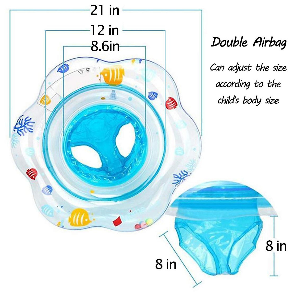 Baby Swimming Ring Floats with Safety Seat Double Airbag Swim Rings for Babies Kids Swimming Float Baby Floats for Pool Swim Training Aid Kids PVC Pool Floats for Toddlers of 6-12 Months