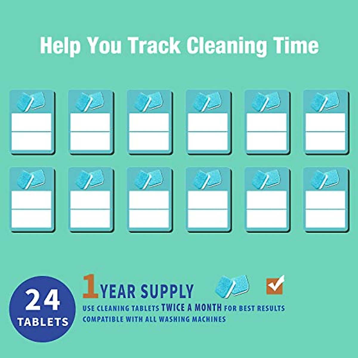 flowcheer Washing Machine Cleaner 24 Pack-Powerful Deep Cleaning Household Washing Machine Cleaner Tablets for HE Front Loader&Top Load Washer,-12 Month Supply