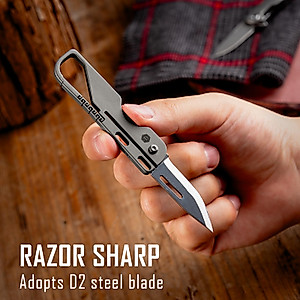 KeyUnity KK09 EDC Folding Knife-Titanium Pocket Utility Knife with Carabiner for Everyday Carry