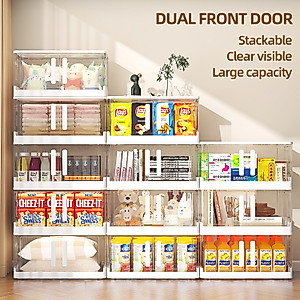 Storage Bins with Lids, 11 Gal Collapsible Storage Bins With Lids - Plastic Storage Bins with Lids, Large Closet Organizers and Storage, Double Door Stackable Storage Bins for Clothes (4 Pack)