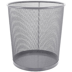 MAGICLULU Trashcan Circular Mesh Waste Paper Bin Round Trash Can Open Top Wastebasket Recycling Bins Garbage Can Waste Basket for Home Office Workspace Silver Metal Mesh Wastebasket