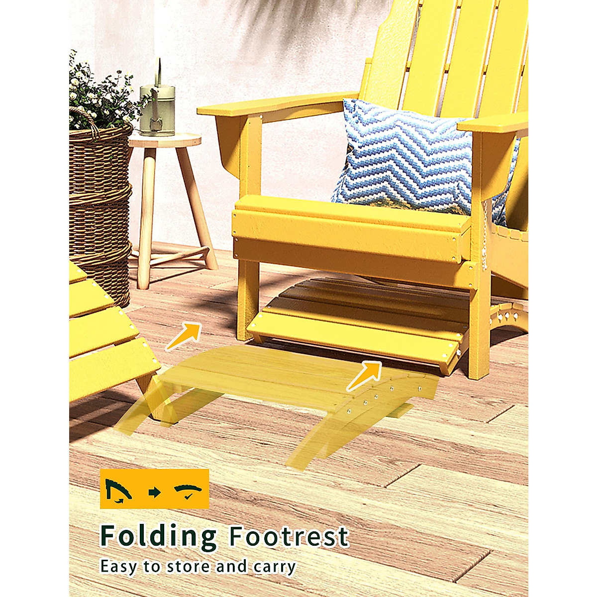 BUPPLEE Folding Adirondack Ottoman for Adirondack Chair, HDPE All Weather Outdoor Footrest Poly Lumber Adirondack Footstool for Patio, Backyard, Garden, Easily Storage - Yellow