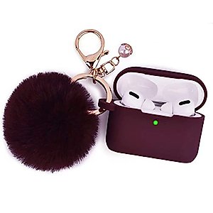 Case for Airpods Pro, Filoto Airpod Pro Case Cover for Apple AirPods Pro (2019), Cute Protective Silicone Case Accessories with Pompom Keychain for Women Girl (Burgundy pro)