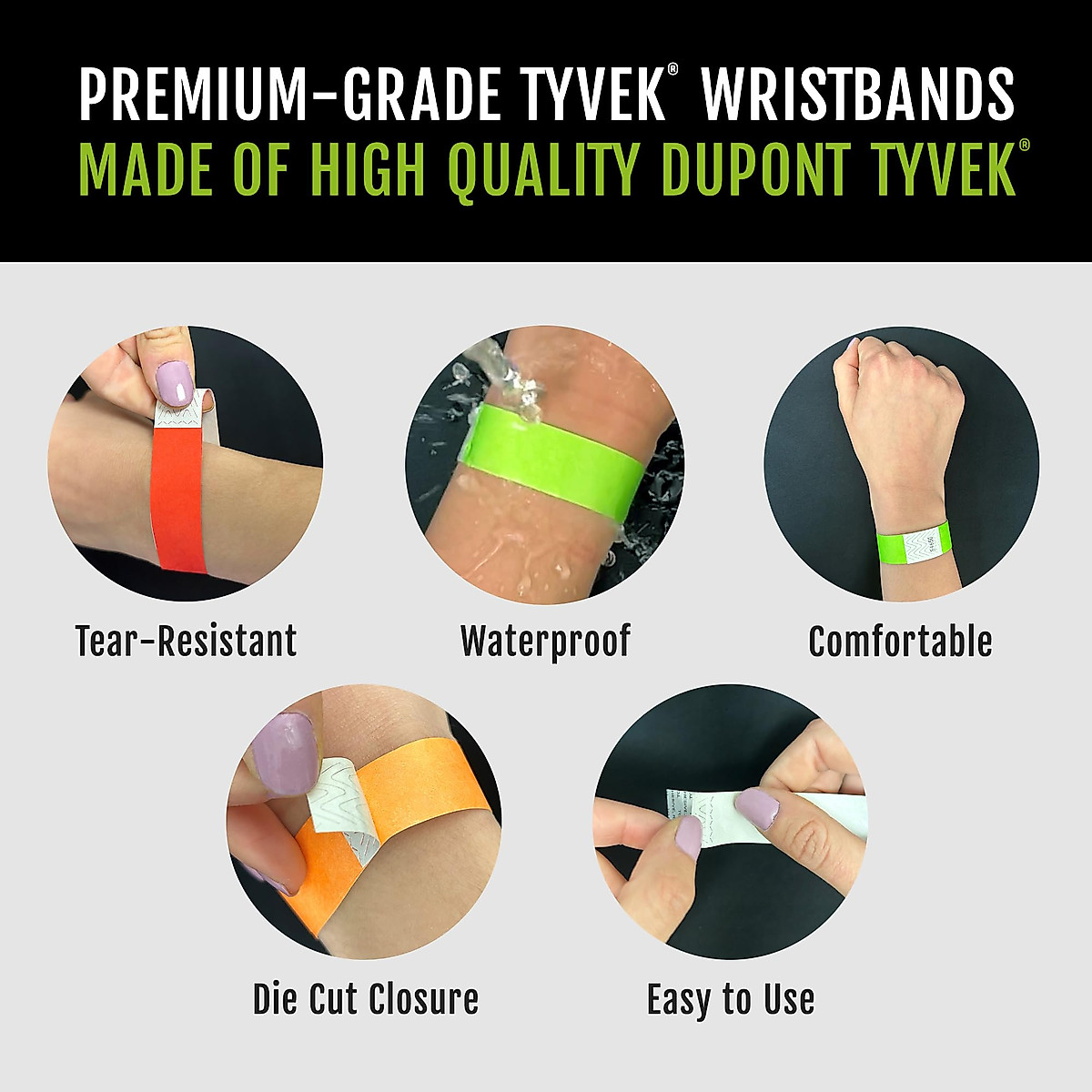 WristCo Neon Red 3/4" Tyvek Wristbands - 500 Pack Paper Wristbands For Events