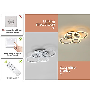 Garwarm Modern Ceiling Light 58W Dimmable Flush Mount LED Ceiling Lamp 4 Rings Acrylic Ceiling Chandelier for Living Room Dining Room Bedroom,Chrome