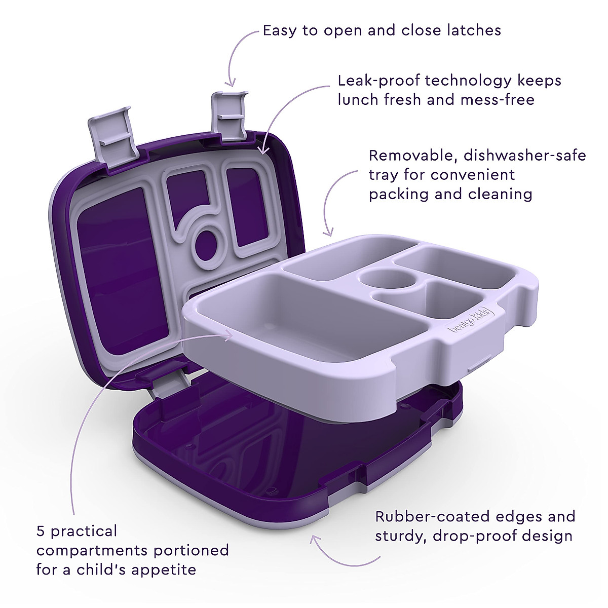 Bentgo® Kids Prints 5-Compartment Bento-Style Kids Lunch Box Set with Reusable Plastic Utensils (Unicorn)