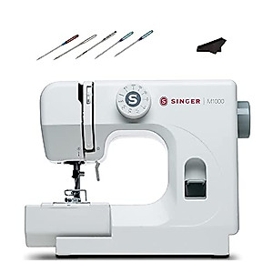 SINGER Sewing Machine Bundle M1000+, 32 Stitch Applications, Mending Machine, Simple, Portable, Great for Beginners, Top Drop-In Bobbin, Reverse Lever, 5 heavy duty needles, Kwalicable Cleaning Cloth