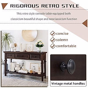 THINK 30 Retro Wooden Console Table, Classic 50" Console Table with 3 Drawers and Bottom Shelf, Entryway Table for Living Room, Entryway, Hallway (Espresso)