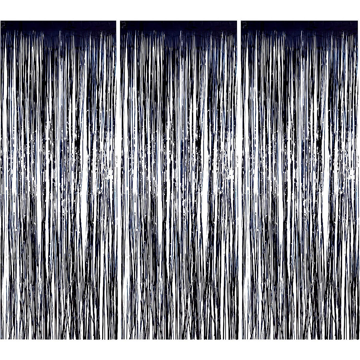 Sumind 3 Pack Foil Curtain Metallic Tinsel Curtains, Foil Fringe Shimmer Curtain Door Window Decoration for Birthday Wedding Party (Black)