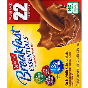 Carnation Breakfast Essentials Powder Drink Mix, Rich Milk Chocolate, 1.26 Ounce (Pack of 22), (Packaging May Vary)