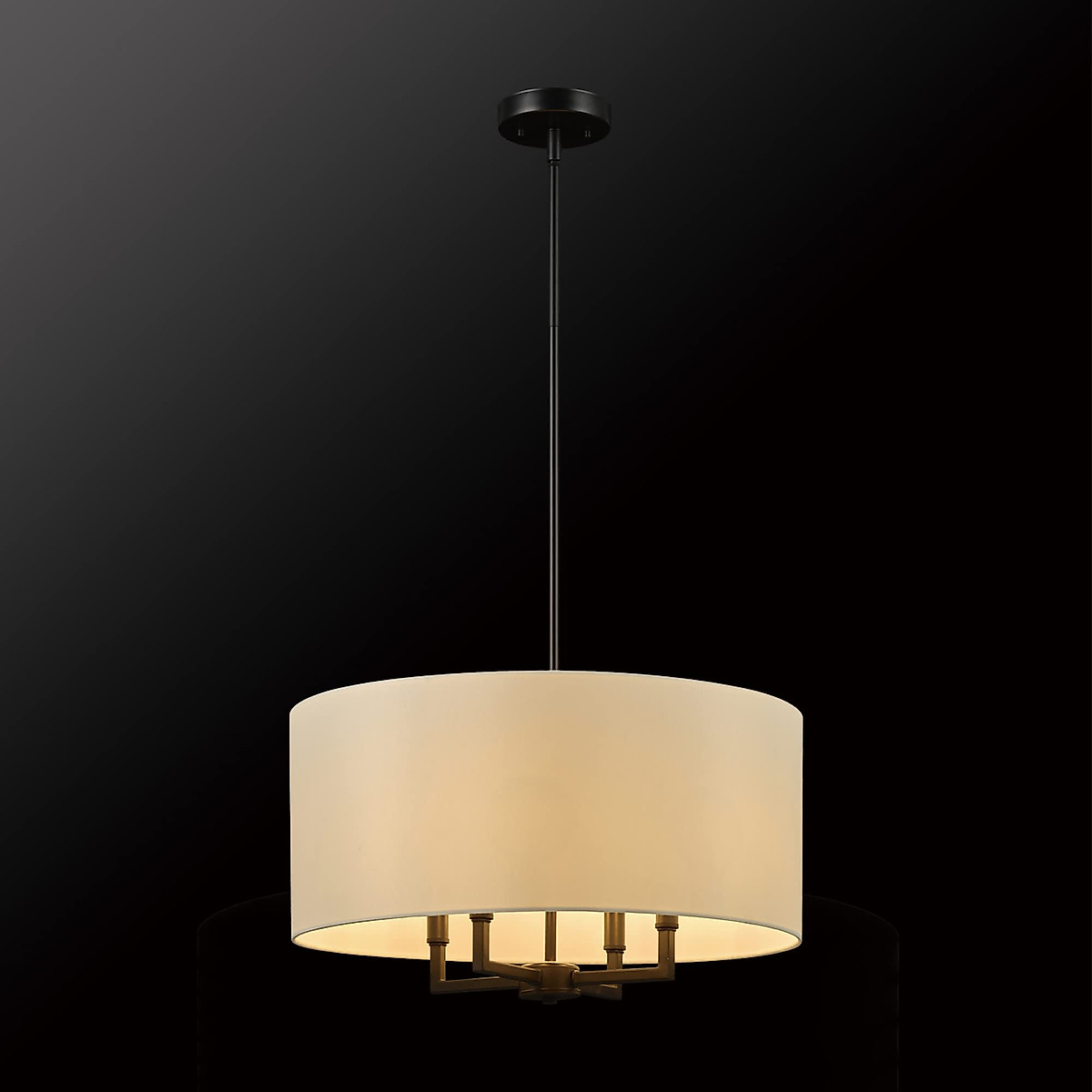 Globe Electric 67000065 4-Light Chandelier, Matte Black, Beige Fabric Shade, Ceiling Light, Chandeliers for Dining Room, Ceiling Light Fixture, Lights for Room Décor, Bulb Not Included