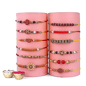 Craftsman 12 Pc Rakhi for Brother Bhaiya Bhabhi Traditional Handmade Assorted Designer Rakhi Set Roli Chawal, Greeting Card & Soun Stickers Rakhi Thread Rakhdi Bracelets Rakshabandhan (DESIGN 1)