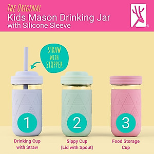 Elk and Friends Kids & Toddler Cups | The Original Glass Mason jars 12 oz with Silicone Sleeves & Silicone Straws | Smoothie Cups | Spill Proof Cups