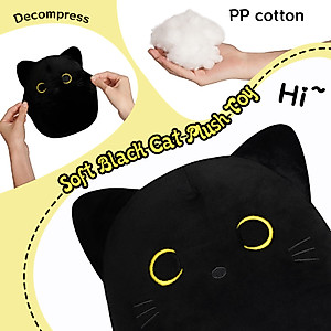 Leokawin Black Cat Plush Toy,8in Black Cat Stuffed Animal, Kawaii Cat Plush Doll Gifts for Kids Boys Girls(20cm/8in