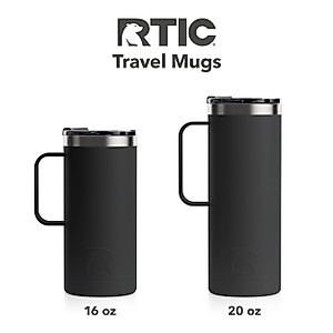 RTIC 16 oz Coffee Travel Mug with Lid and Handle, Stainless Steel Vacuum-Insulated, Hot and Cold Drink, for Car, Camping, Black