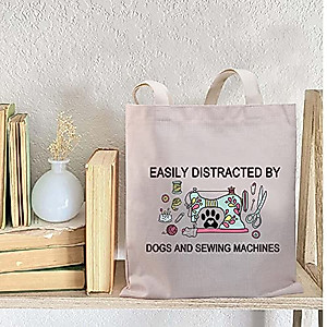 BDPWSS Sewing Tote Bag Quilting Gifts For Sewer Quilter Canvas Bag Dog Lover Dog Mom Shopping Bag (distracted dog sewing TG)