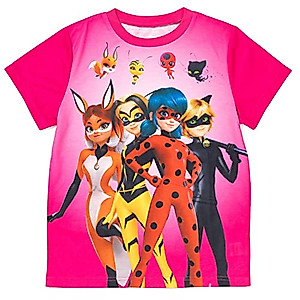Miraculous Cat Noir Ladybug Rena Rouge Big Girls Pajama Shirt Shorts Black/Pink 14-16