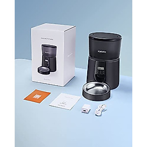 Automatic Cat Feeders,Katalic Clog-Free 4L Cat Food Dispenser with Sliding Lock Lid Storage Timed Feeder for Cat and Dogs with Voice Recorder, Programmable Meal & Portion Automatic Feeder (Gray black)