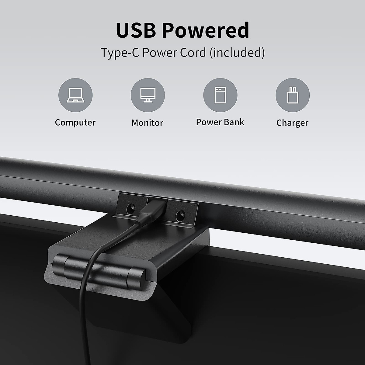 Funlicht Monitor Light Bar, Computer Monitor Lamp for Eye Caring LED Dimmable Screen Light Bar, Touch Control USB Powered Screenbar for Desk/Office/Home/Game, Silver Gray