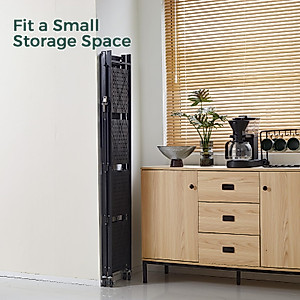 DEANIC 5-Shelf Folding Shelves Bookcase with Wheels, Heavy Duty Storage Shelves, Freestanding Metal Wire Shelving Unit for Living Room, Office, Kitchen, Basement, Pantry (Black)